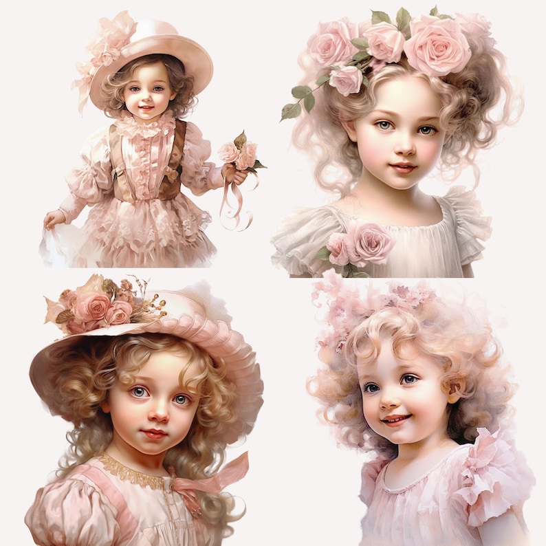 Victorian Vintage Little Girl Watercolor Clipart Bundle - Etsy