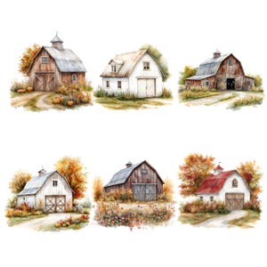 Fall Farm Barn Watercolor Clipart, Transparent PNG, Landscape, Cute ...