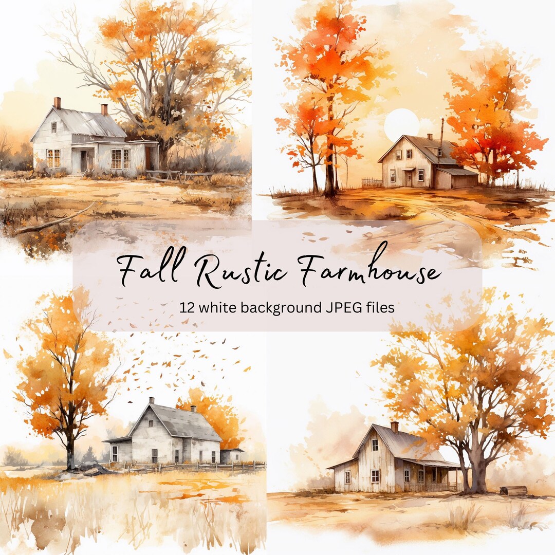 Fall Rustic Farmhouse Clipart Bundle, Landscape Wall Art, High Res ...