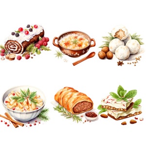 Christmas Food Clipart Watercolor Bundle, Transparent PNG, Winter ...
