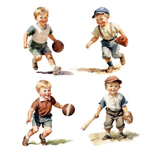 Little Boy Sports Watercolor Clipart Bundle, Transparent PNG, Digital ...