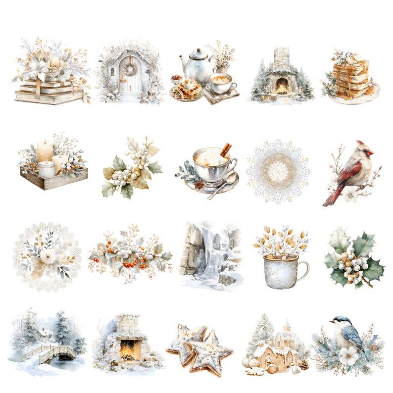 Winter Whispers Watercolor Clipart Bundle, Transparent PNG, Digital ...