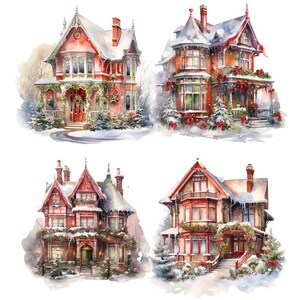 Christmas House Watercolor Clipart Bundle, Transparent PNG, Winter ...