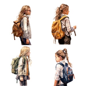 Little School Girl Watercolor Clipart Bundle, Transparent PNG, Cute ...