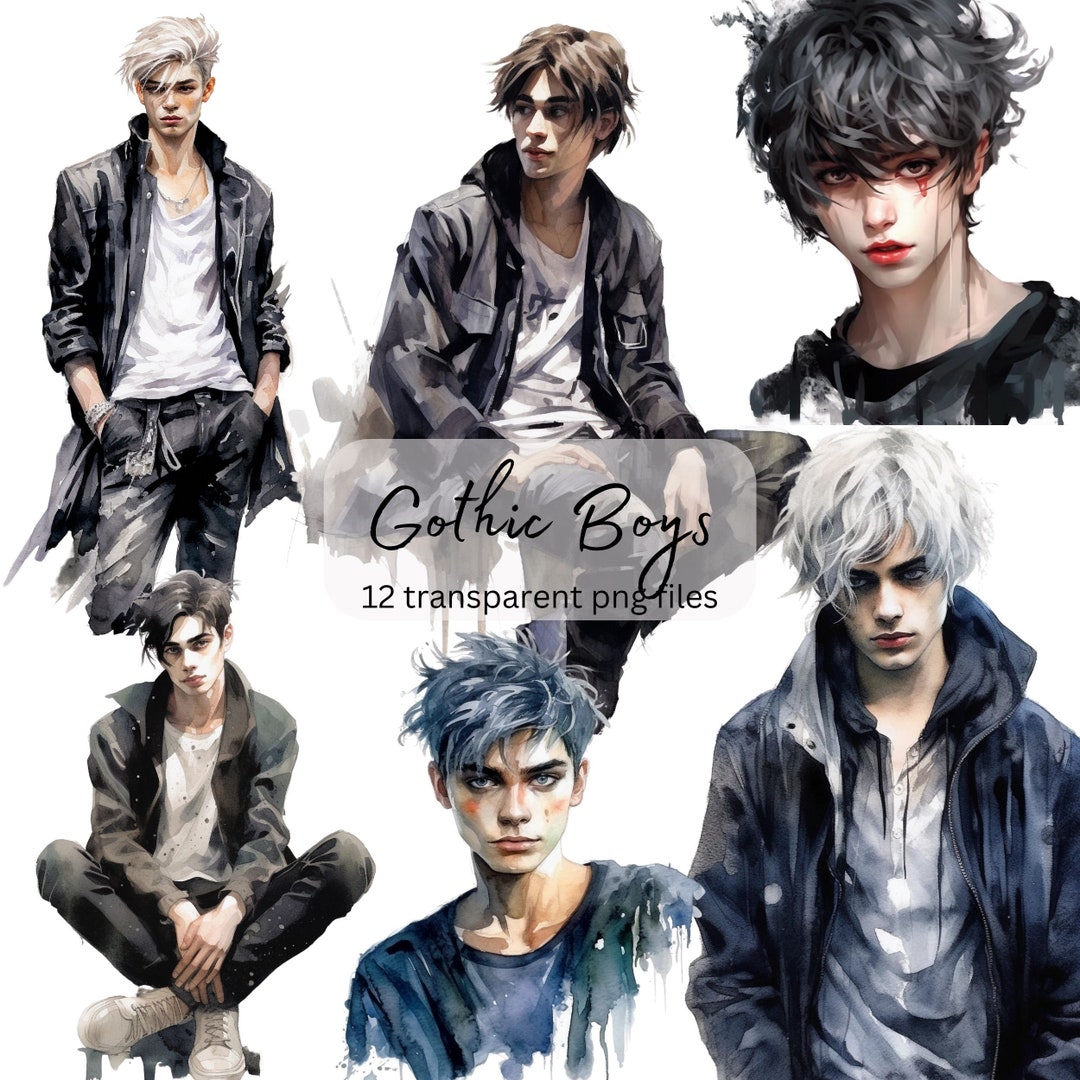 Gothic Boys Watercolor Clipart Bundle, Transparent PNG, Digital ...