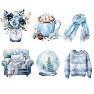 Blue Cozy Winter Watercolor Clipart, Cottage Core Lifestyle ...