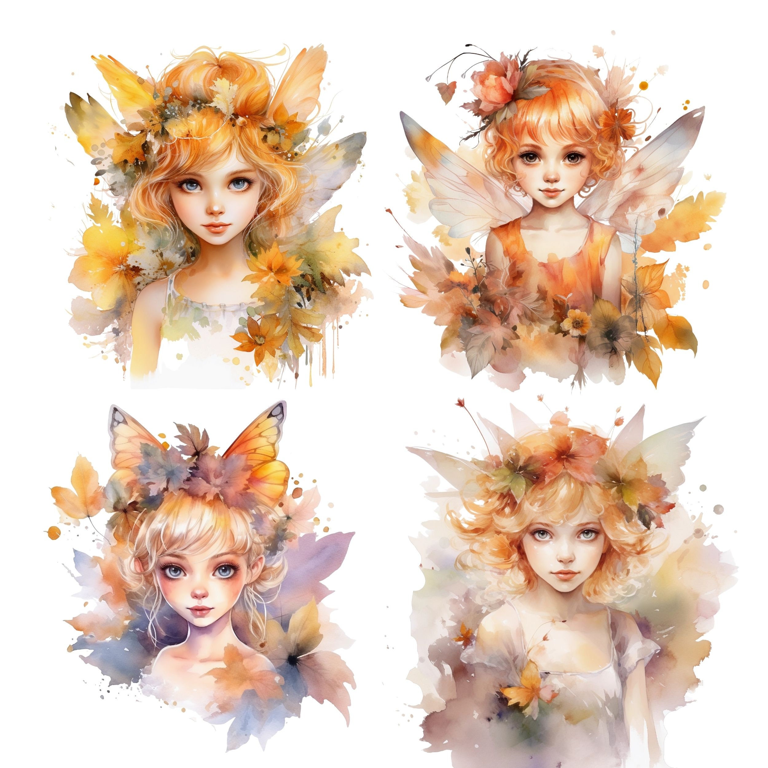 Autumn Pixies Watercolor Clipart Bundle, Transparent PNG, Pretty Girls ...