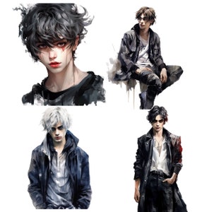 Gothic Boys Watercolor Clipart Bundle, Transparent PNG, Digital ...