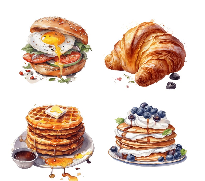 Breakfast Watercolor Clipart Bundle Transparent PNG Digital - Etsy