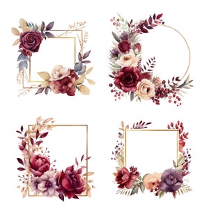Burgundy Floral Watercolor Clipart Bundle, Transparent Png,digital ...