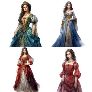 Royal Medieval Girls Vintage Watercolor Clipart Bundle, Transparent PNG ...