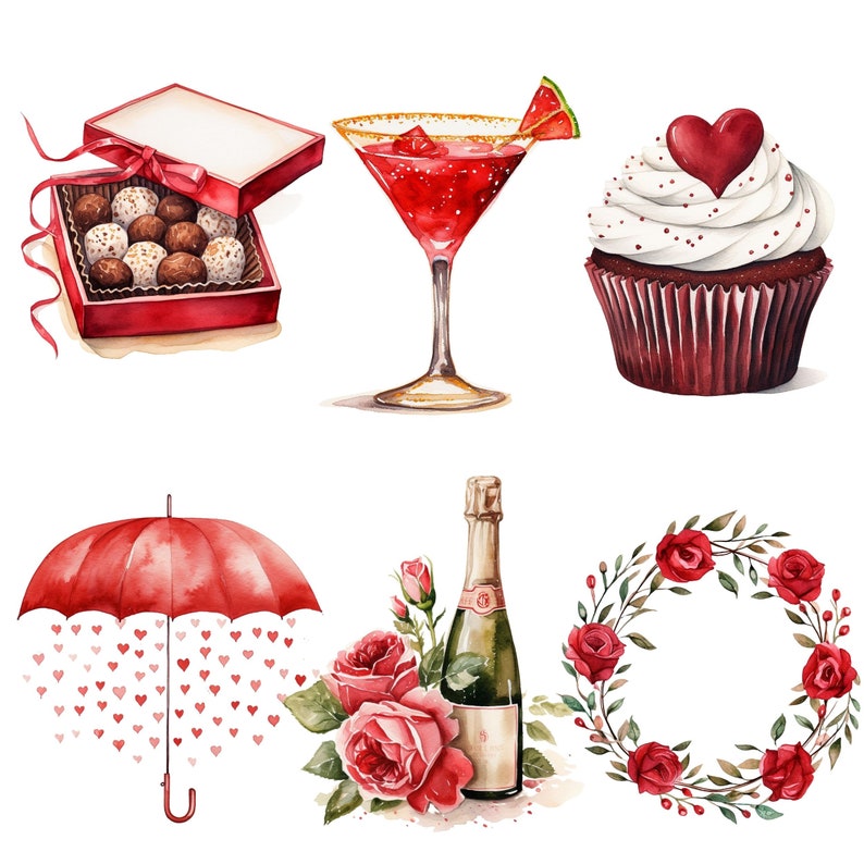 Valentines Day Watercolor Clipart Bundle, Transparent PNG, Digital ...