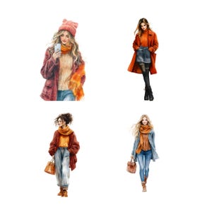 Fall Fashion Girls Watercolor Clipart Bundle, Transparent PNG, Digital ...