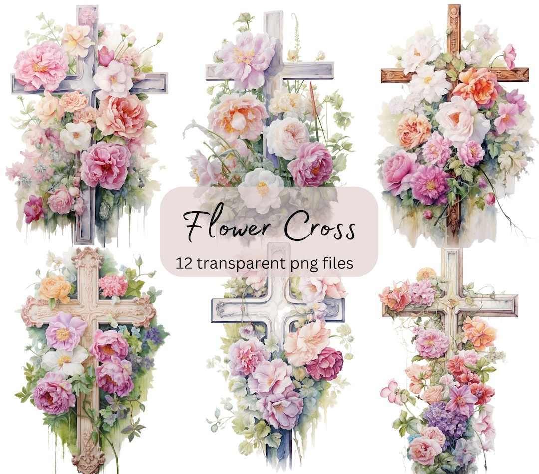 Flower Cross Watercolor Clipart Bundle, Transparent PNG, Digital ...