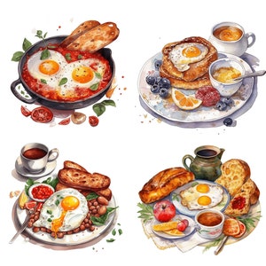 Breakfast Watercolor Clipart Bundle, Transparent PNG, Digital Download ...