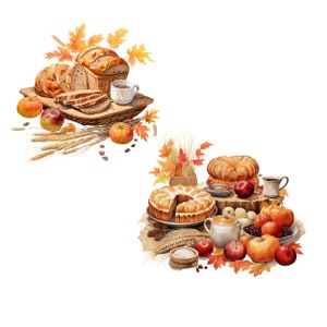 Autumn Baking Watercolor Clipart Bundle, Transparent PNG, Digital ...