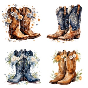 Cowgirl Boots Watercolor Clipart Bundle, Transparent PNG, Digital ...