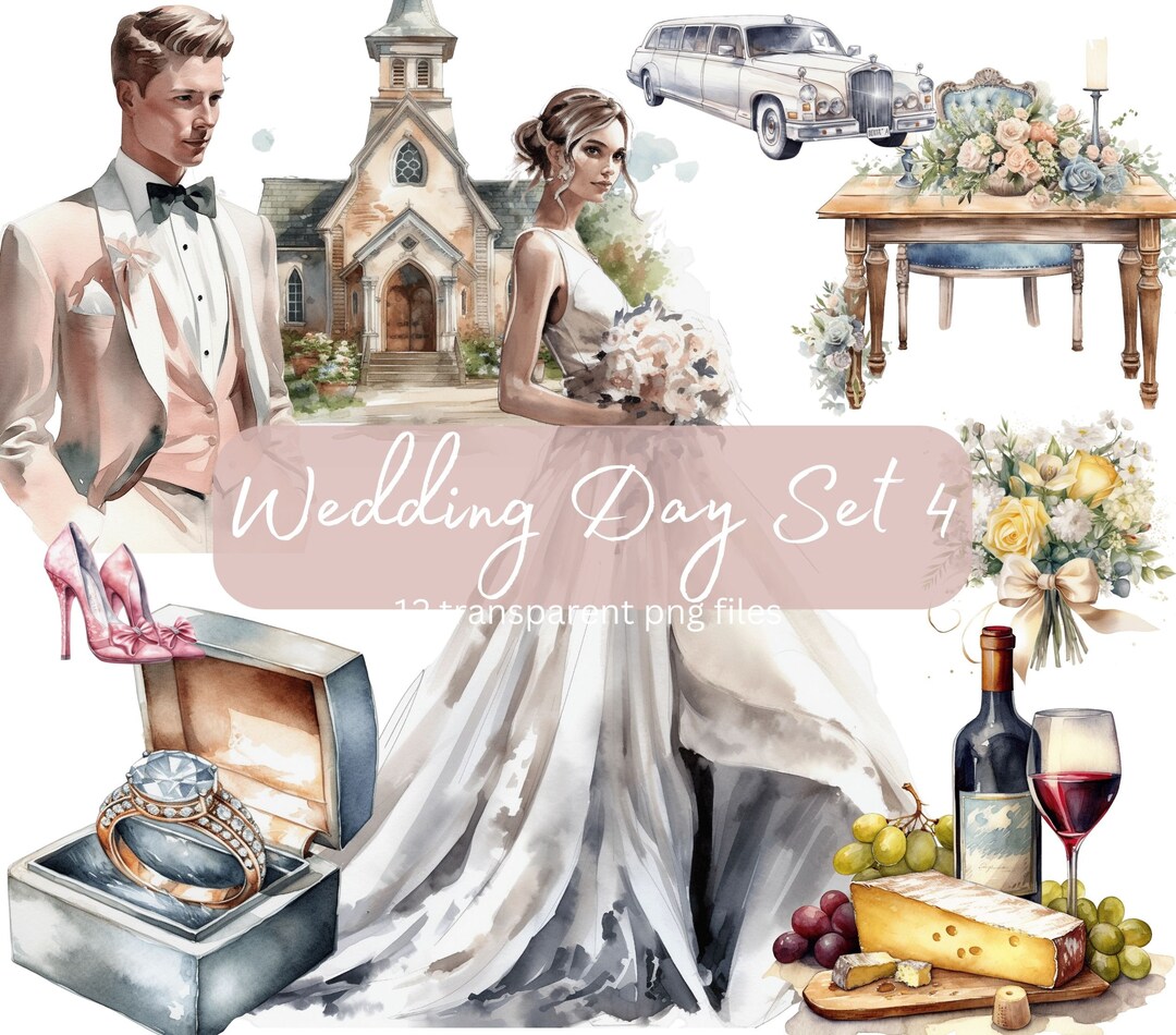 Wedding Clipart Bundle Watercolor, Transparent PNG, Scrapbook, Junk ...