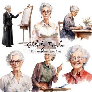 Elderly Teacher Watercolor Clipart Bundle Transparent PNG Digital Elderly Teacher Watercolor Clipart Bundle Transparent PNG Digital