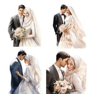 Muslim Bride Groom Watercolor Clipart Bundle,transparent Png,wedding ...