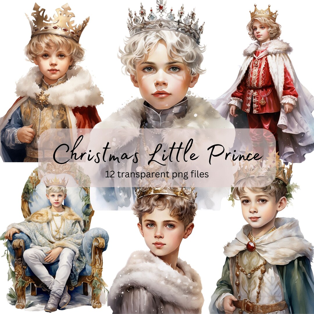 Christmas Prince Watercolor Clipart Bundle, Transparent PNG, Cute ...