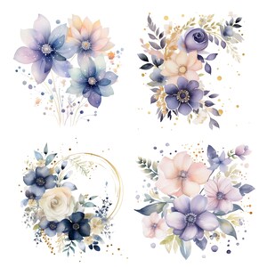 Purple Floral Watercolor Clipart Bundle, Transparent PNG, Digital ...