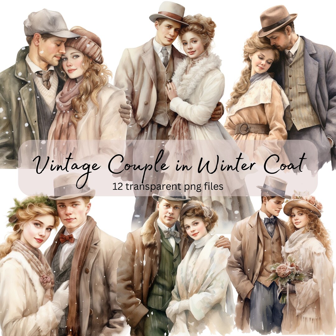 Vintage Loving Couple Watercolor Clipart Bundle, Transparent PNG ...