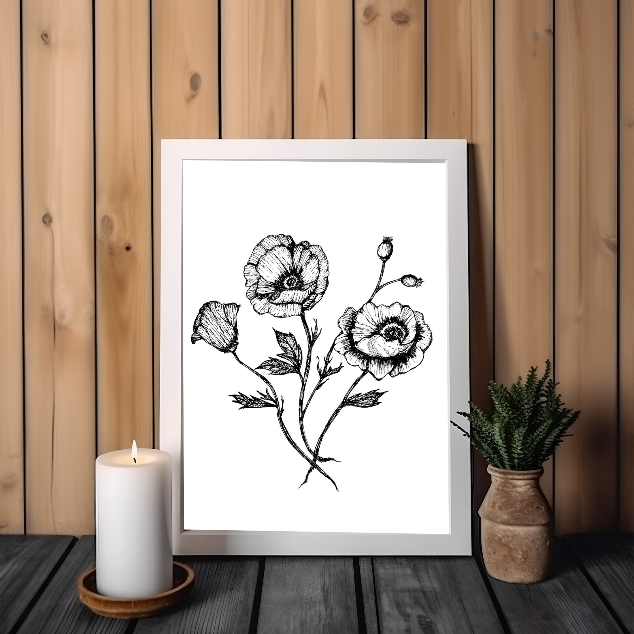 PRINTABLE POPPY Flower, Wall Art, Digital Art, Flower Art, Botanical ...