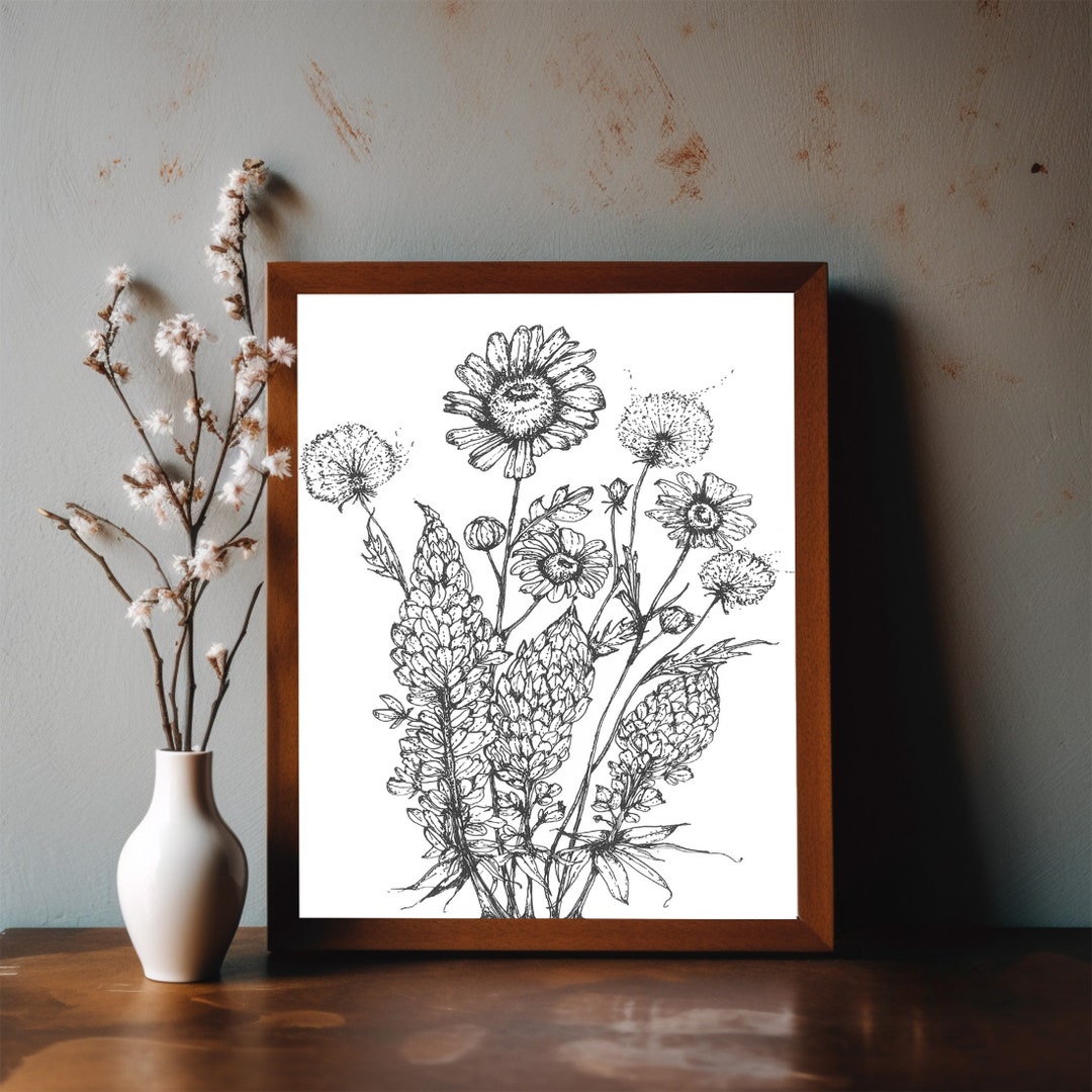 Wildflower Art Print: Botanical Line Art (digital Files) - Etsy