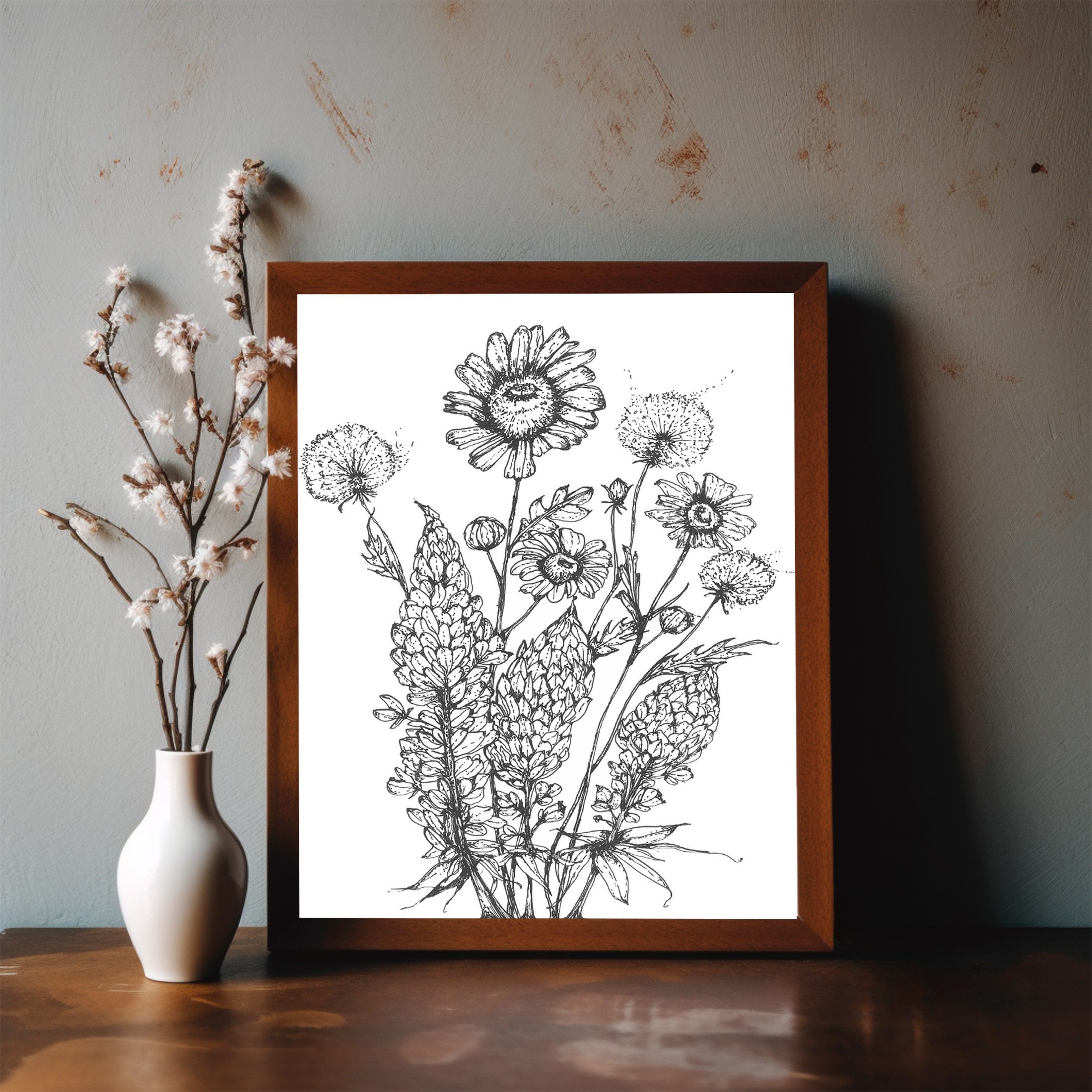 PRINTABLE Wildflower Art Print, Digital Files, Botanical Art, Flowers, Wildflowers, Wall Art - Etsy