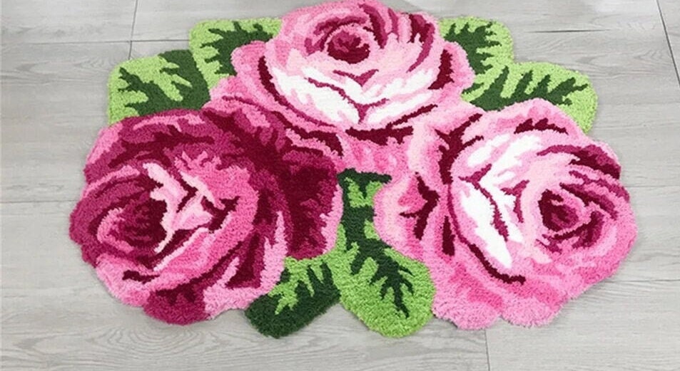 Colorful Pink Roses Flower Rug Perfect Living Room Décor & Housewarming ...