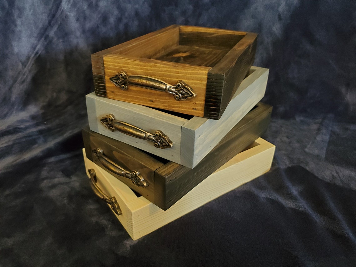 Small Catch All Tray With Handles, Coffee Table Tray, Wood Tray With ...