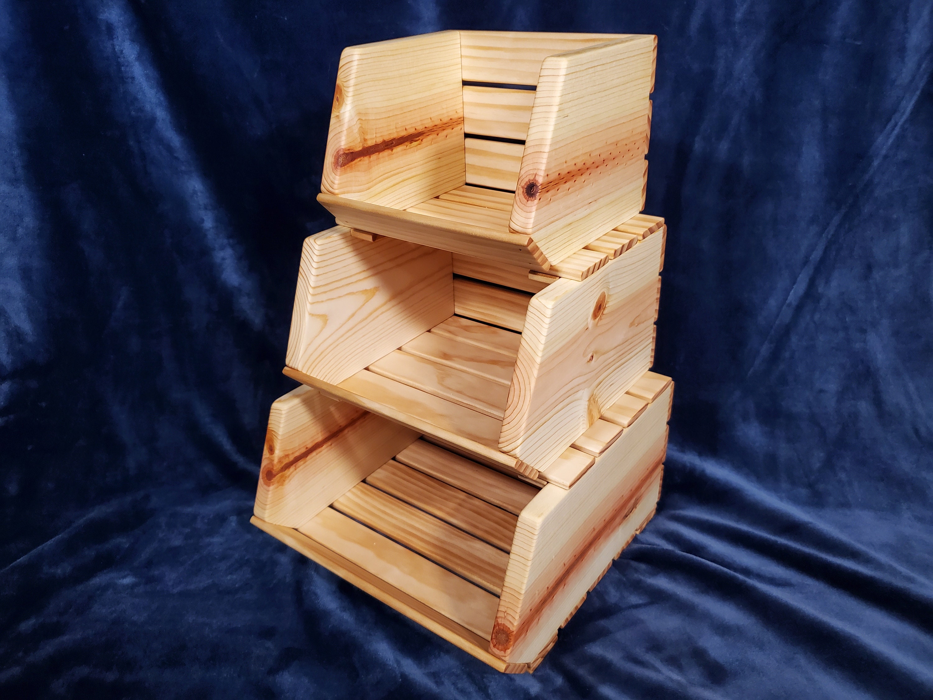 Set of 3 Stackable Produce Bins, Wooden Produce Bins, Kitchen Counter ...