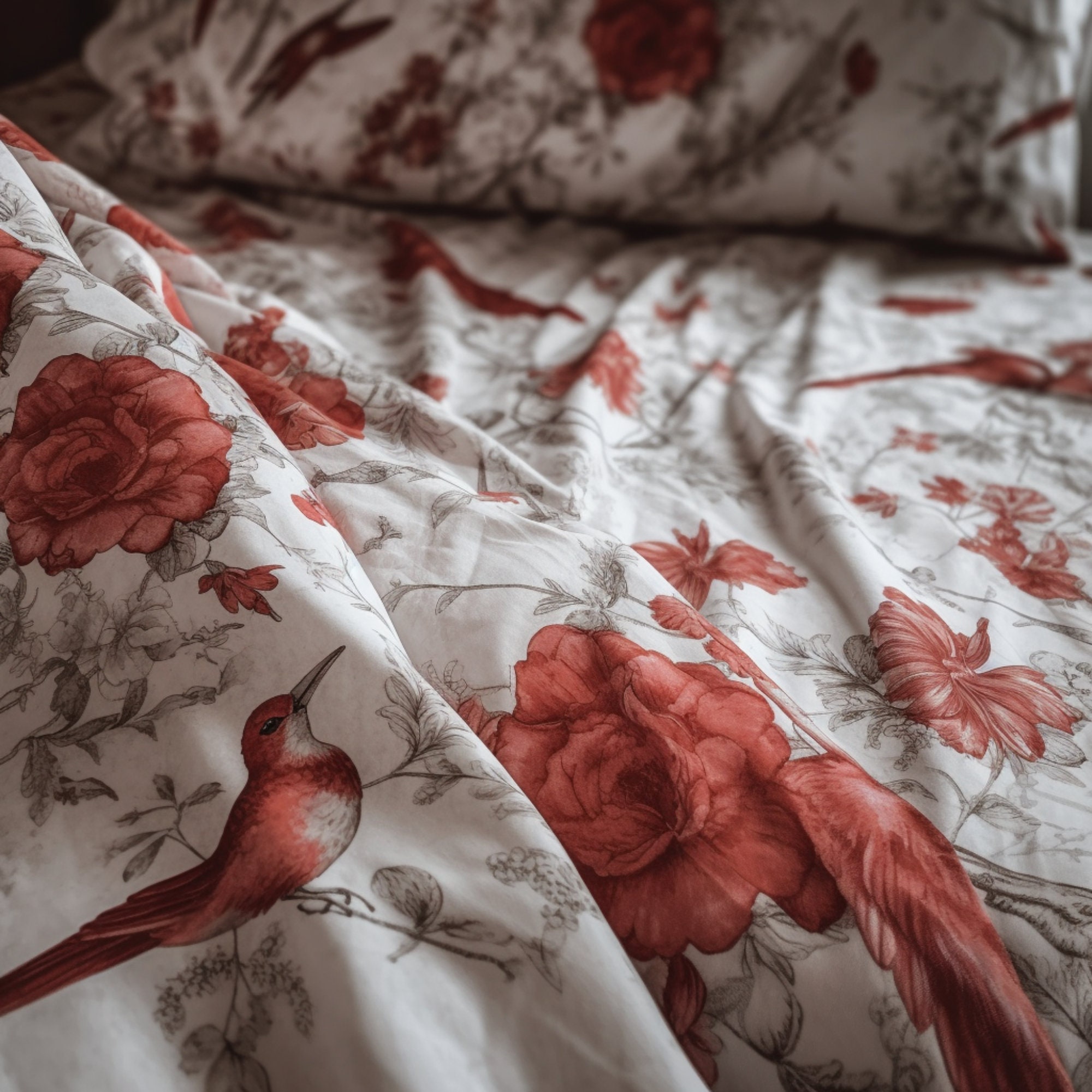 16 Toile De Jouy Style Hummingbirds Red Shades Digital Pack Instant ...