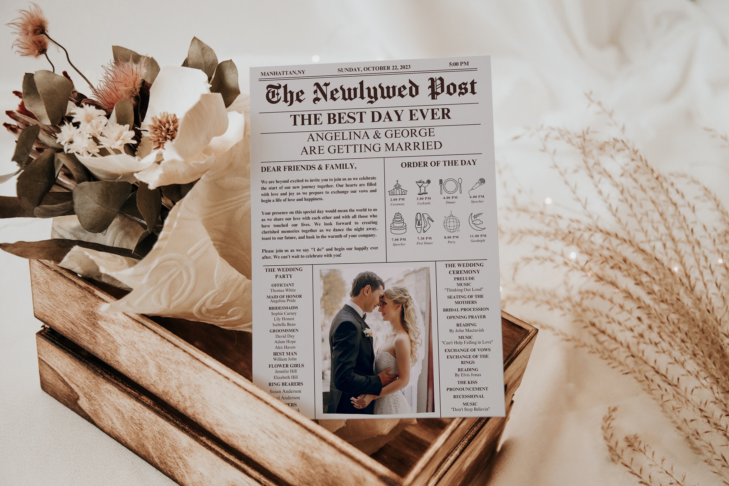 Newspaper Wedding Program Template, Editable Wedding Infographic ...