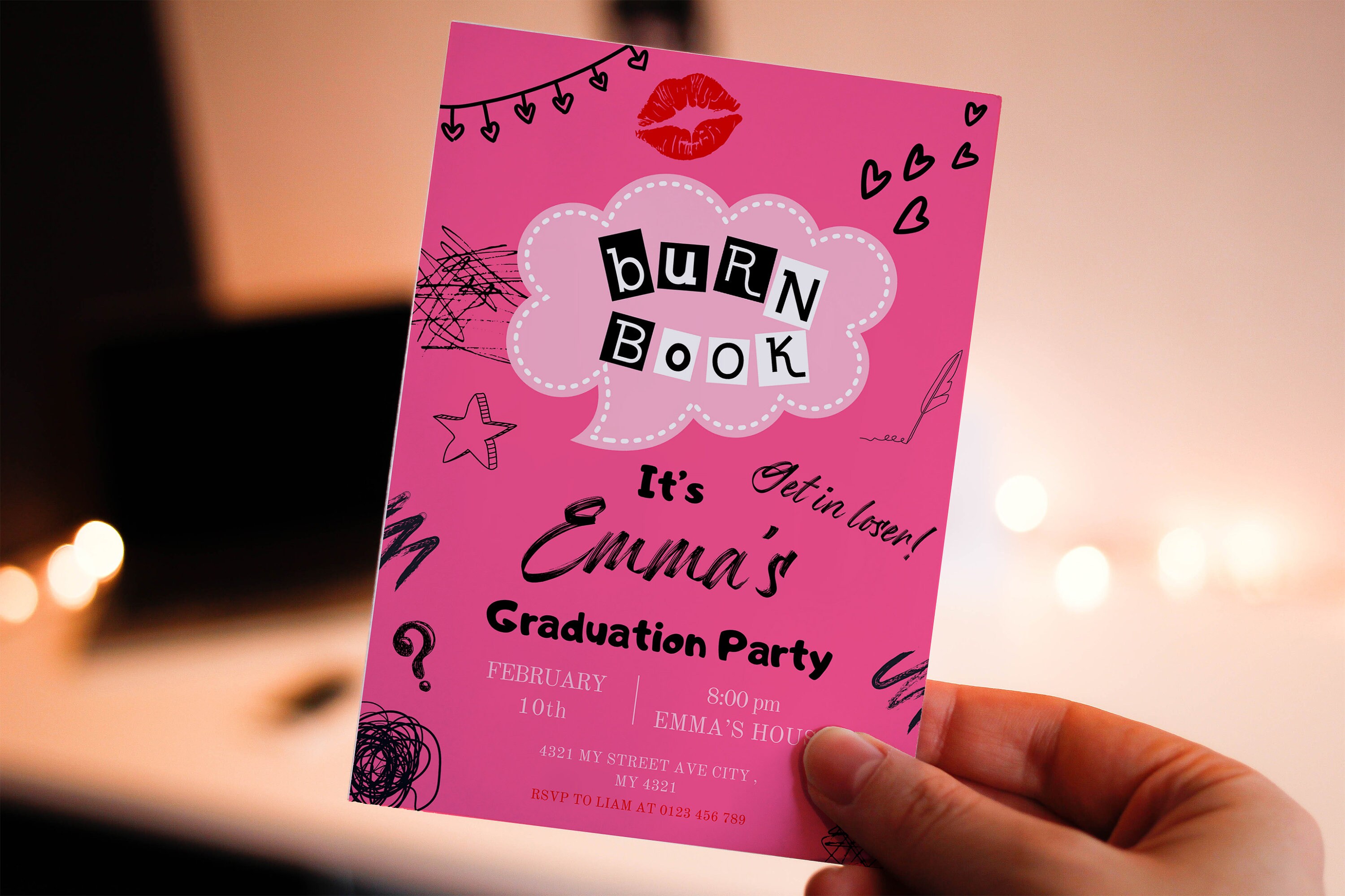 Mean Girls Birthday Party Invitation Burn Book Bachelorette Party Bridal Shower Invite Digital