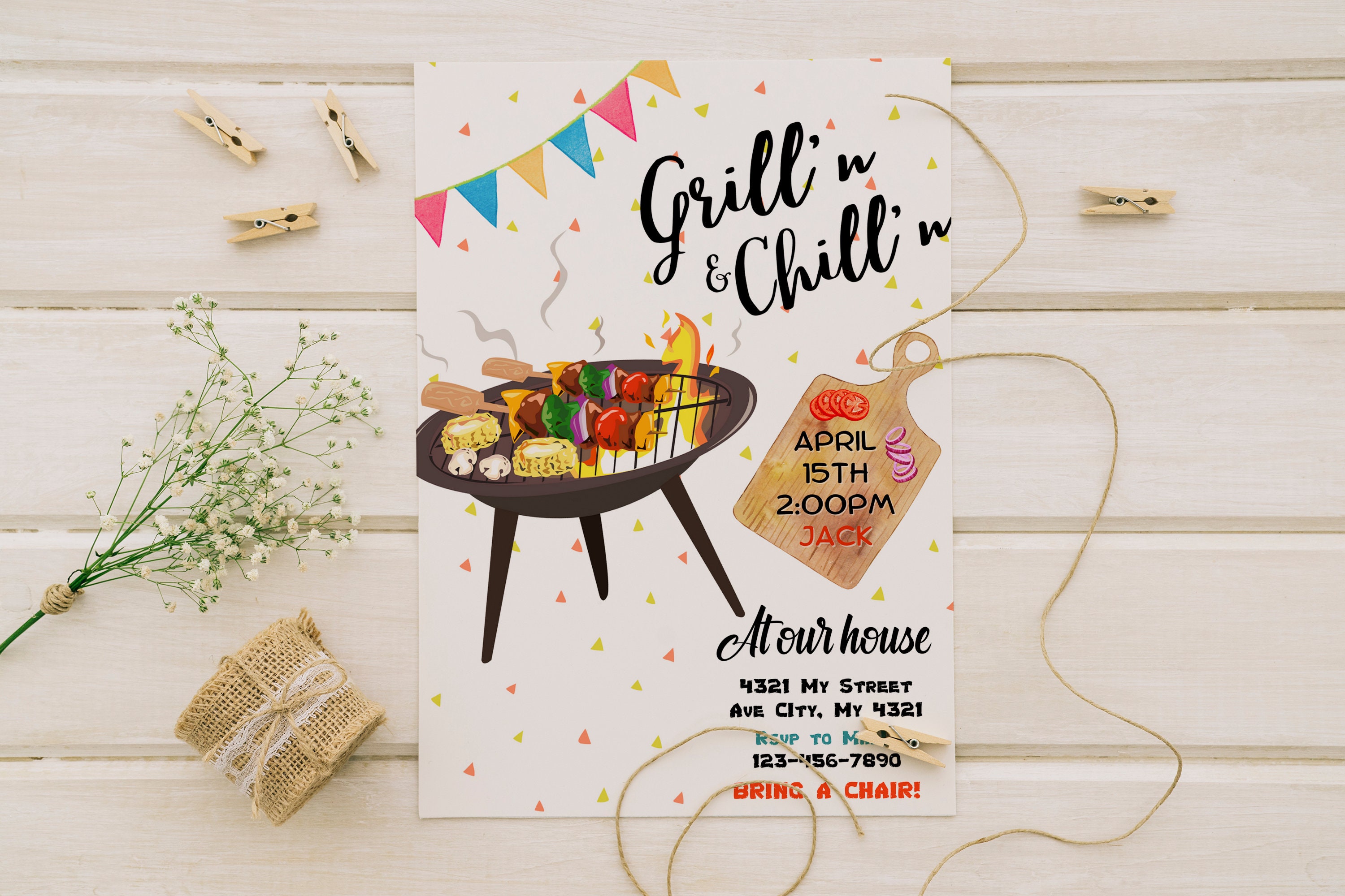 EDITABLE Birthday BBQ Invitation Digital Grill and Chill Invite, Grill ...