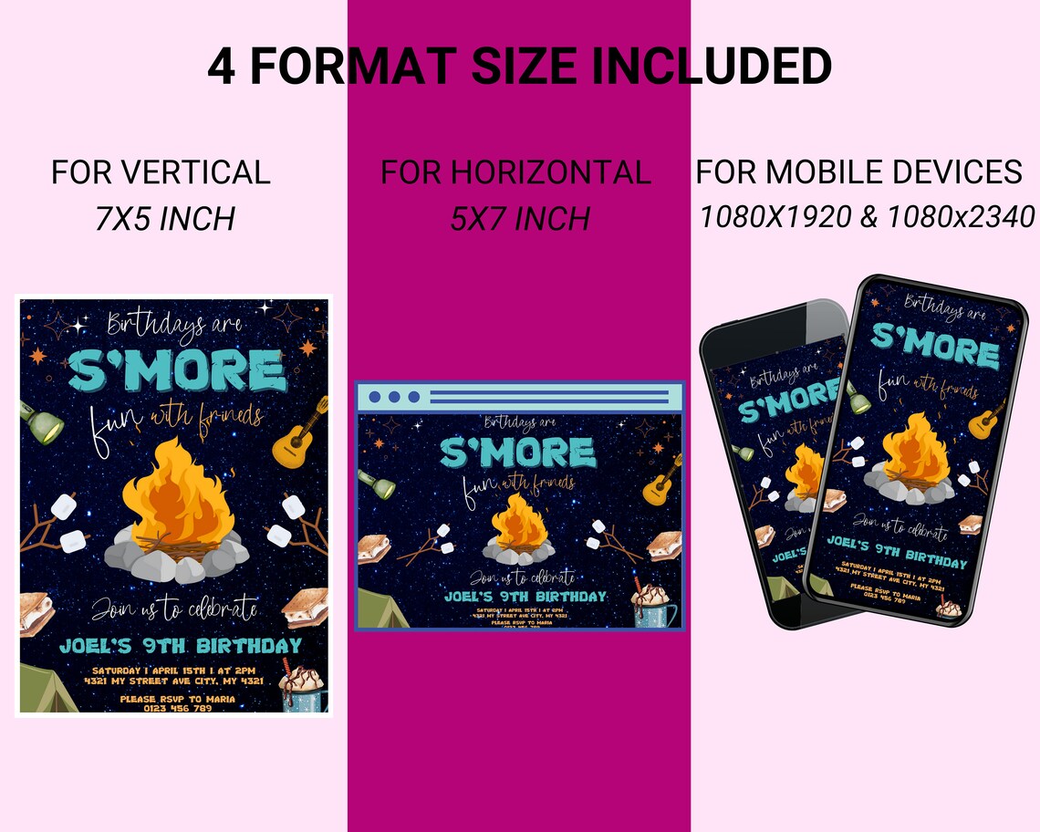 EDITABLE Backyard Camping Invite S'mores Fun Birthday Invitation S'mores Bonfire Kids Campfire ...