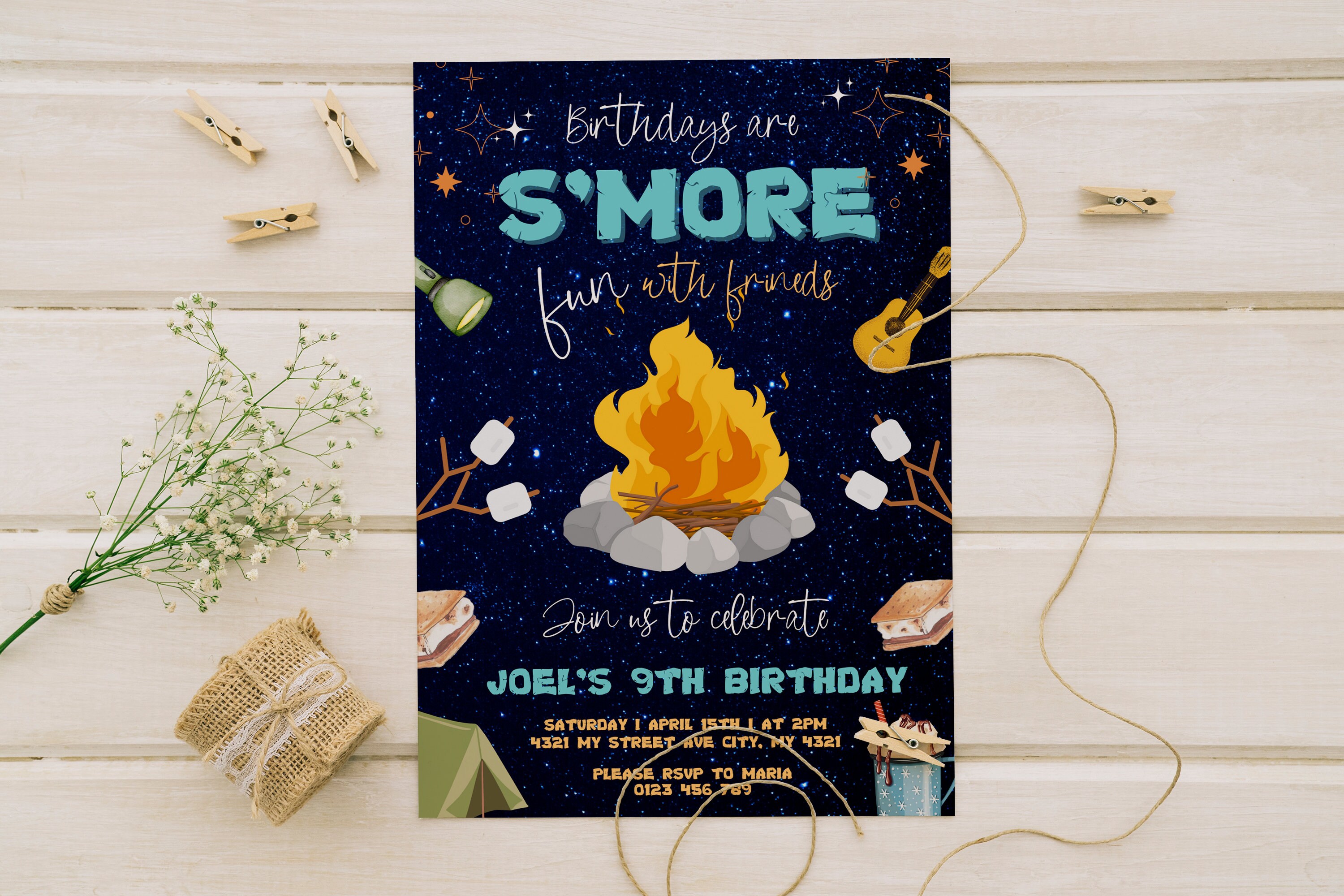 EDITABLE Backyard Camping Invite S'mores Fun Birthday Invitation S ...