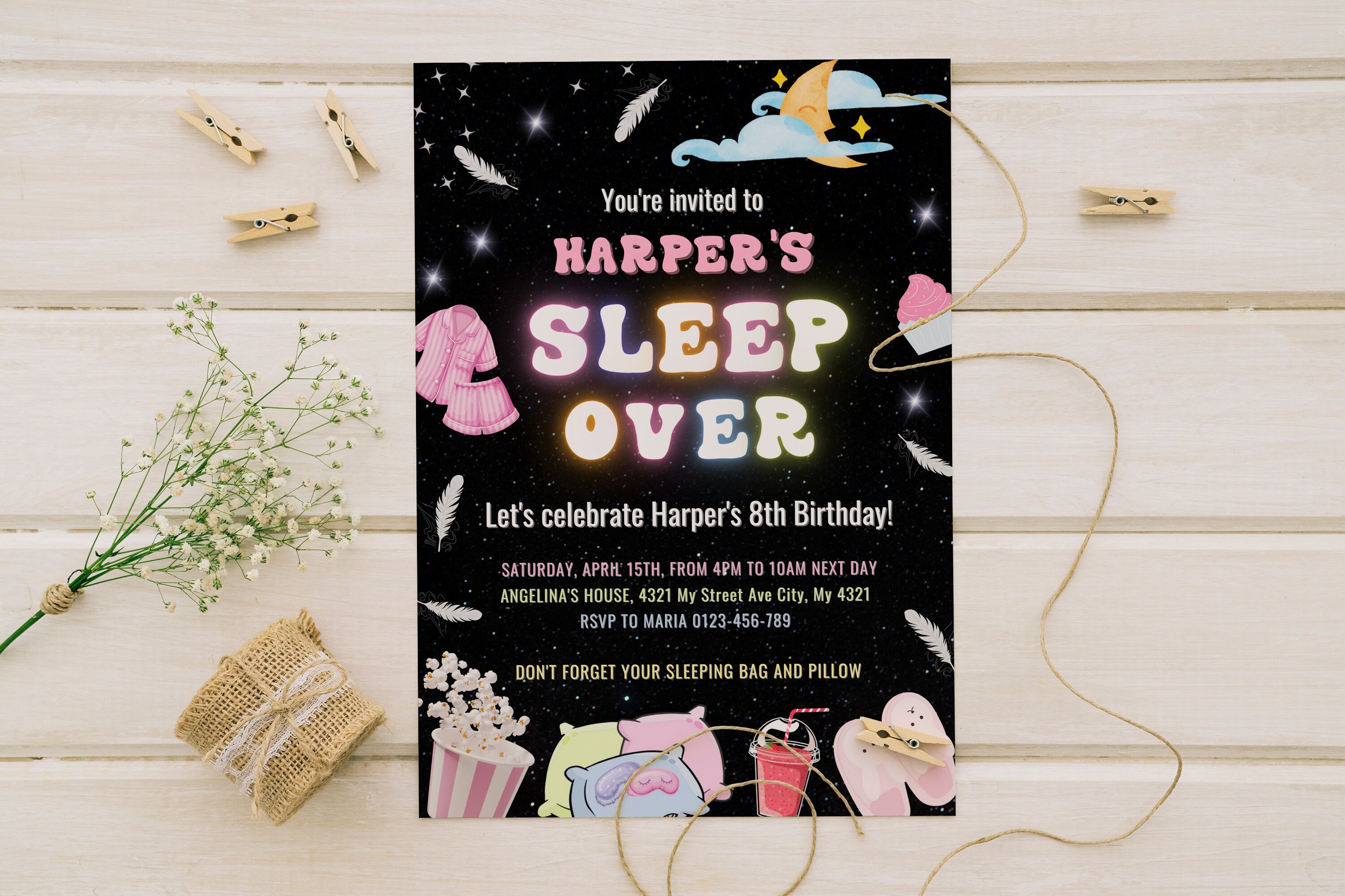 Editable Sleepover Invitation Slumber Party Invitation Etsy