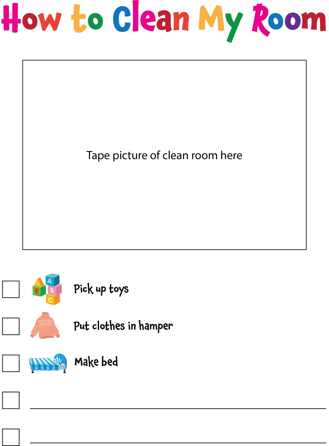How to Clean My Room Checklist for Kids - Etsy