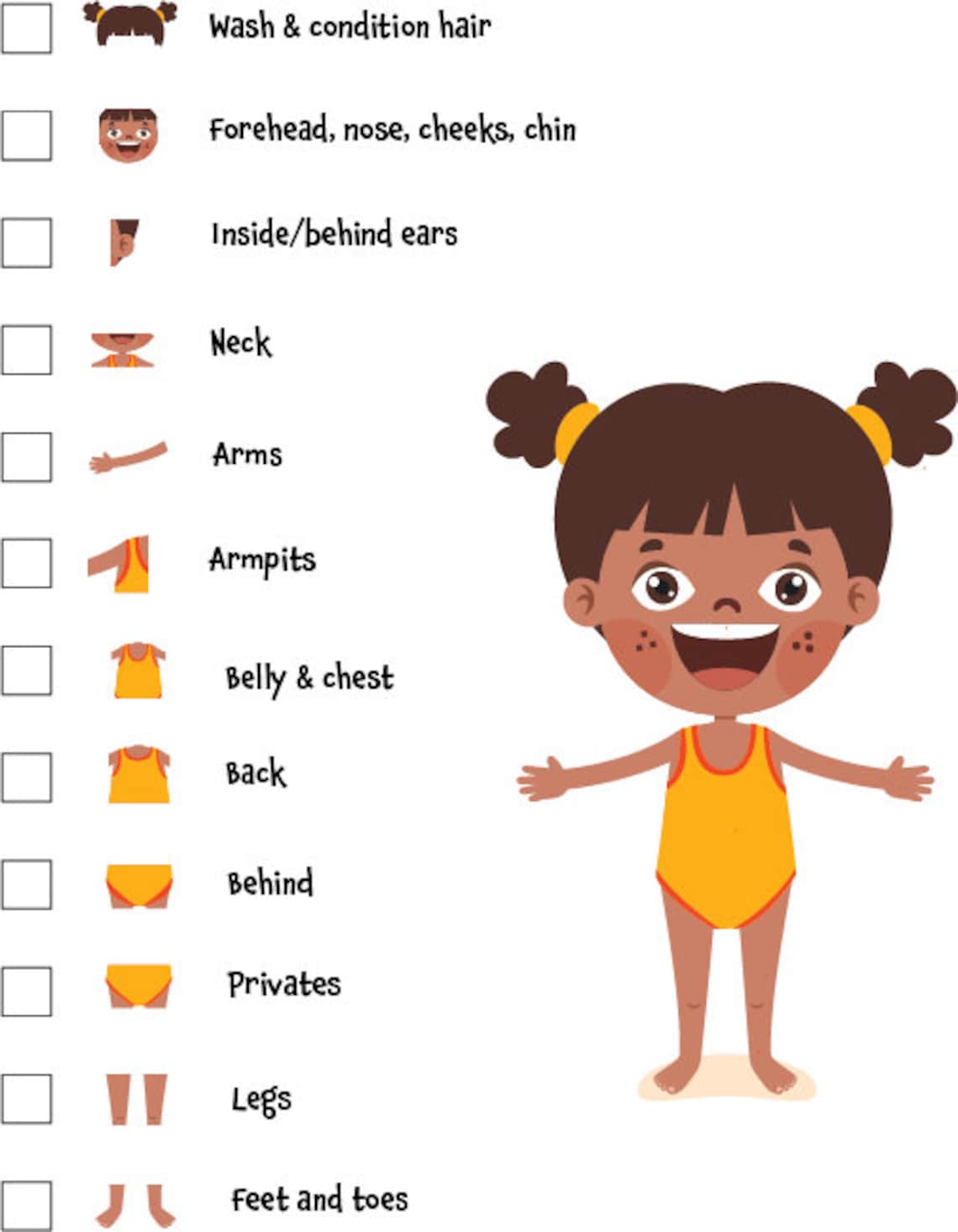 Illustrated Shower Guide, Shower Checklist for Kids - Etsy