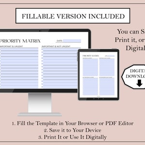 Priority Matrix Printable | Priorities Planner | Decision Matrix ...
