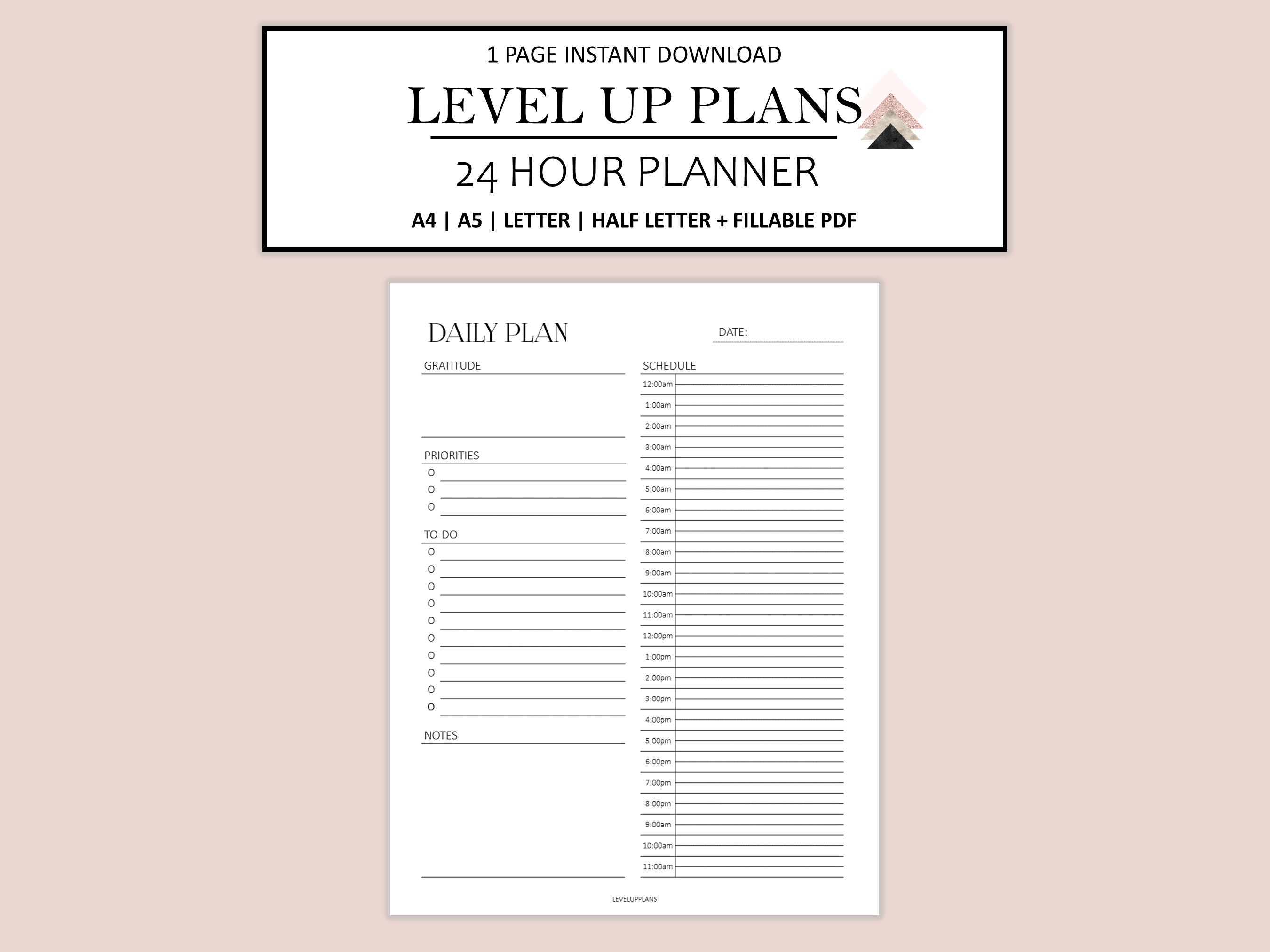 24 Hour Daily Planner Printable Daily Schedule Daily to Do List ...