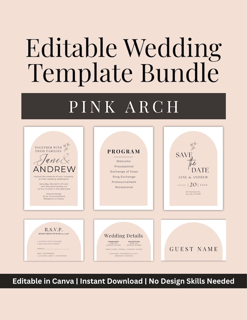 Editable Wedding Bundle | Invitation Suite, Signs, Table Numbers ...