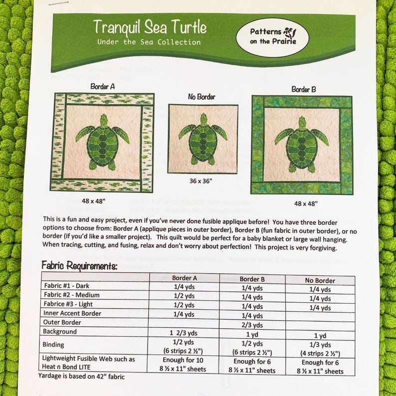 Sea Turtle Quilt Pattern: Fusible Appliqué Beginner Project (PDF ...