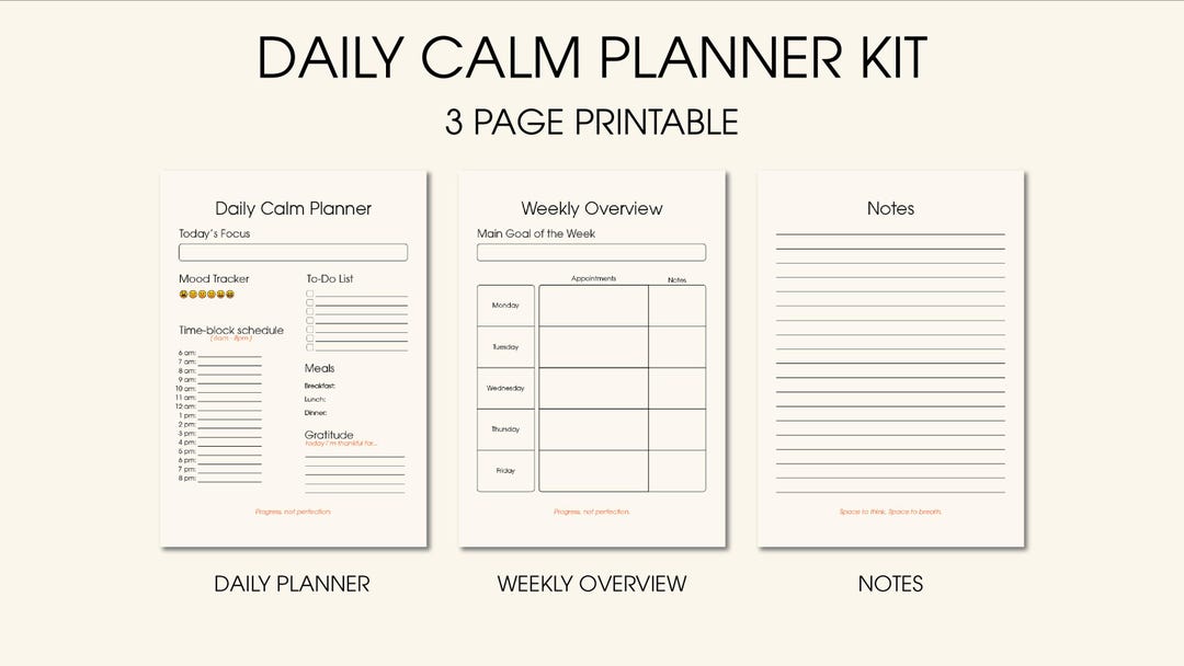Daily Calm Printable Planner Kit: A4 PDF, Self-care for Moms - Etsy