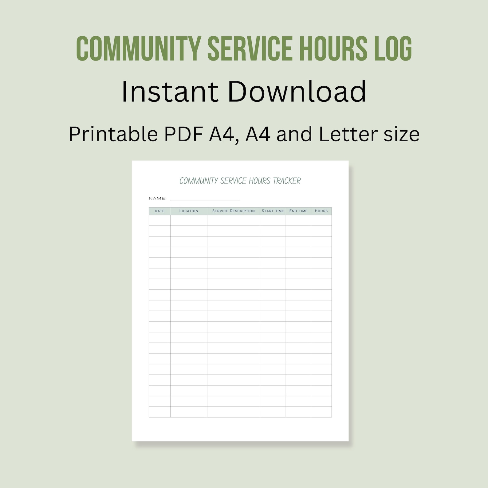 Community Service Hours Log Sheet Volunteer Activity Log - Etsy