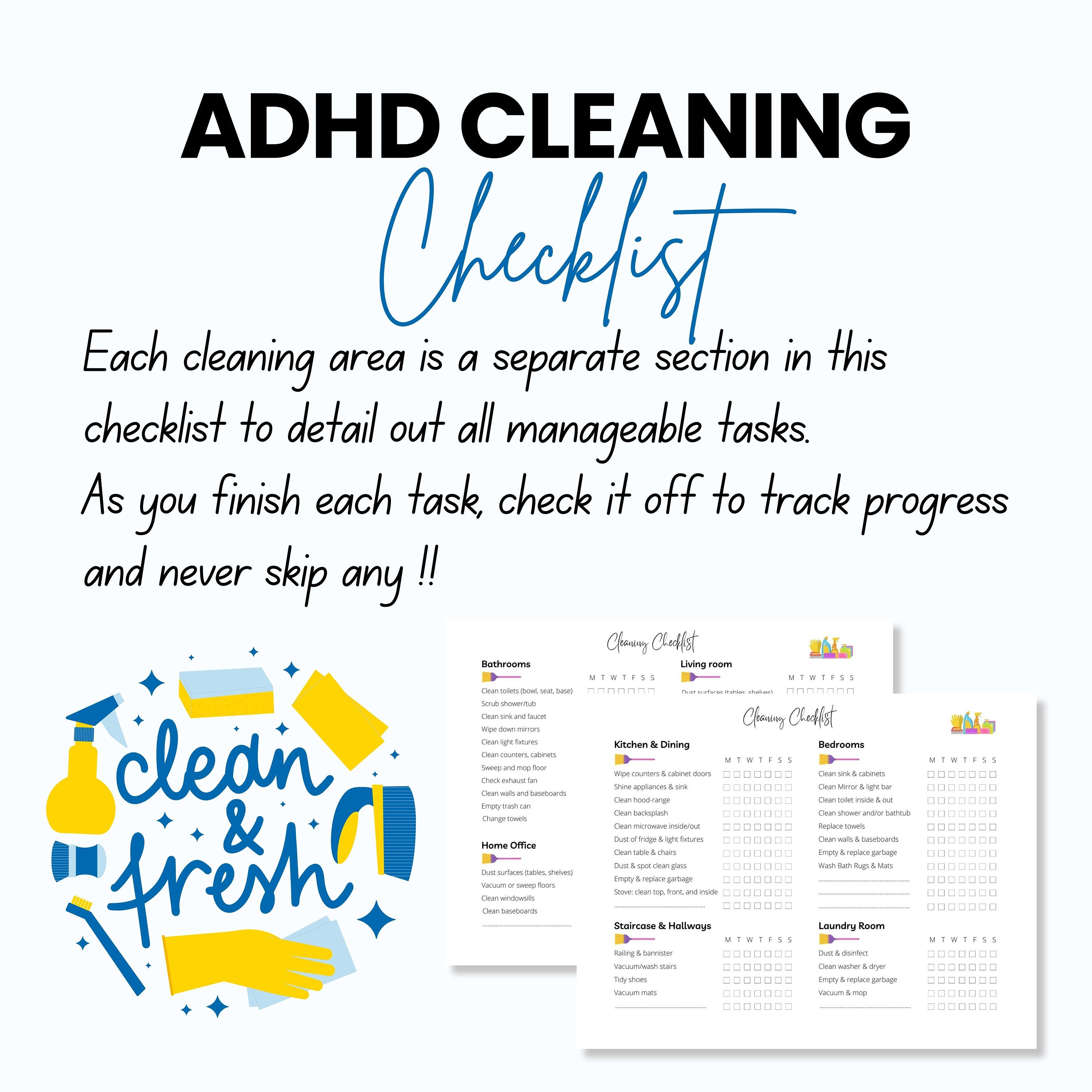 ADHD Cleaning Checklist Household Cleaning Checklist - Etsy