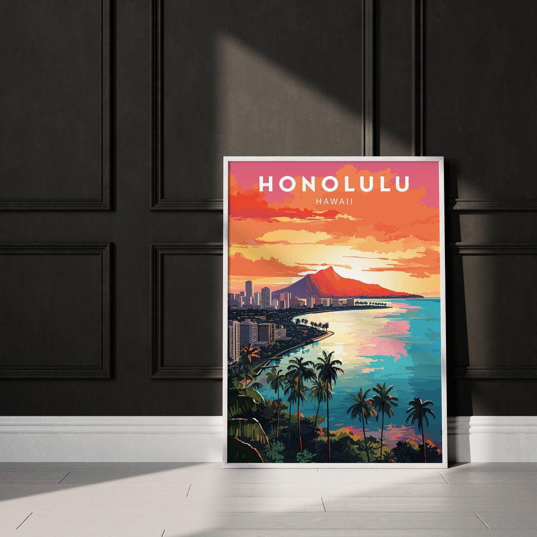 Honolulu Print Hawaii Travel Print Honolulu Wall Decor Hawaii ...
